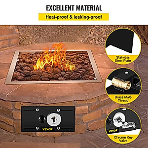 VEVOR Fire Pit Gas Burner Spark Ignition Kit, 300K BTU Fire Pit Ignition System, Stainless Steel Fire Pit Igniter, with 1/2'' Key Valve with Key and Leads & Ground Wire Black Retractable