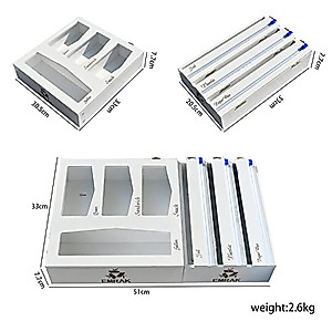 EMRAK 4 in 1 Zipper Bag Storage Organizer for Gallon, Snack, Sandwich and Quart with 3 Dispenser for Aluminum foil, Plastic Foil, Paper Wax, Made with Natural Bamboo Material