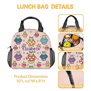 Custom Name Frog Lunch Bag for Kids, Personalized Small Lunch Bags Insulated, Cute Reusable Lunchbox for Teen Girls Boys, Pink Portable Lunchbags for School Travel Picnic, Freezable and Foldable