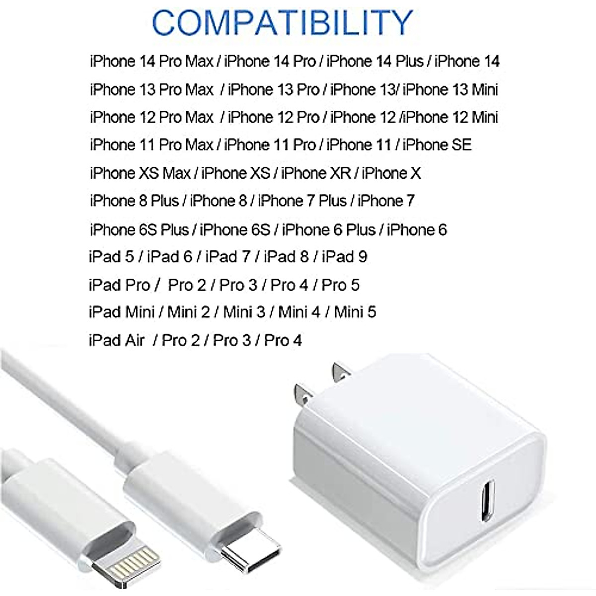 iPhone Fast Charger【Apple MFi Certified】 Cell Phone Wall Chargers iPhone Charging 20W PD Adapter with 6FT Type-C Lightning Cable Compatible with iPhone 14 13 12 11/Xs Max/XR/X and More