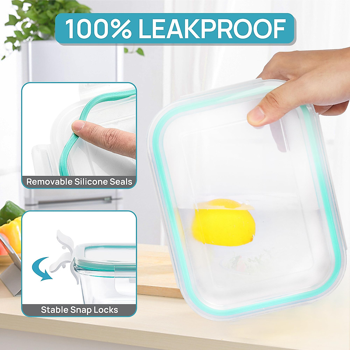 Vtopmart 15 Pack Glass Food Storage Containers with Lids, Glass Meal Prep Containers, Airtight Glass Bento Boxes with Leak Proof Locking Lids, for Microwave, Oven, Freezer and Dishwasher, BPA Free