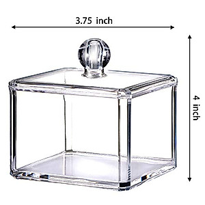 Modern Square Qtip Holder Acrylic Bathroom Vanity Countertop Storage Organizer Canister Jar for Cotton Swabs, Rounds, Balls, Makeup Sponges, Bath Salts - 2 Pack - Clear