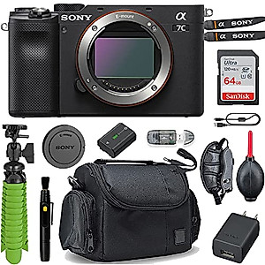 Sony a7C Mirrorless Camera (Black) Body only Bundle with Accessories (64Gb High Speed Memory Card, Spider Tripod, Gadget Bag, Cleaning kit)