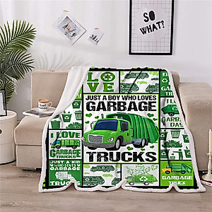 Just A Boy Who Loves Garbage Trucks Blanket, I Love Garbage Trucks Gifts Blanket for Boys Kids, Soft Cozy Warm Lightweight Throw Blanket for Living Room Couch Bed Sofa 60”x50”