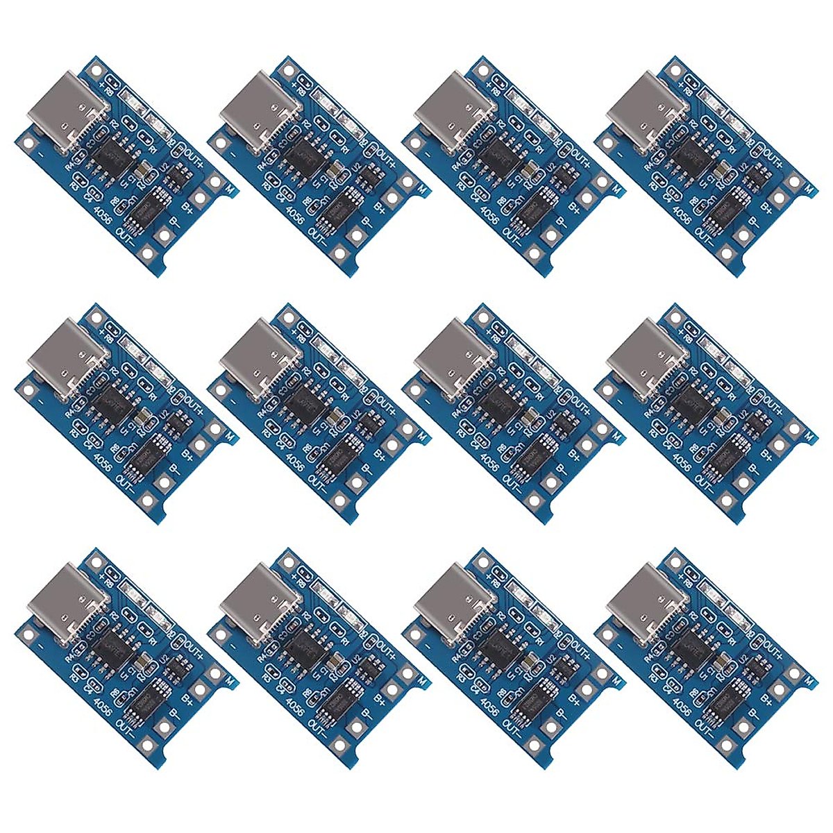 Organizer 12pcs TP4056 Type-C Input Interface USB 5V 1A 18650 Lithium Battery Charger Module Charging Board with Dual Protection Function