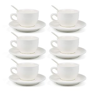 Kingrol 8 Ounces Cappuccino Cups with Saucers & Spoons, Porcelain Tea Cup Set, Set of 6 Coffee Mugs for Latte, Mocha, Cappuccino, and Mulled Drinks