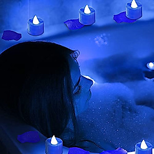 600 Pieces Artificial Rose Petals with 12 Pieces LED Tea Lights Candle Romantic Flickering Candle for Romantic Night Valentine's Day Anniversary Wedding Honeymoon (Blue Light)