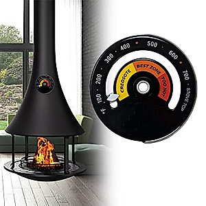 UXZDX CUJUX Magnetic Stove Thermometer Heat Powered Temperature Gauge for Log Stove Burner Fireplace Fan (Color : Black, Size : 63x8.5mm)