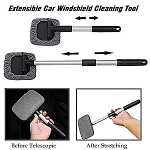 REENFAYA Windshield Cleaner Window Windshield Cleaning Tool with Extendable Handle and Washable Reusable Microfiber Cloth Auto Interior Exterior Glass Wiper Car Glass Cleaner Kit-2 Pack