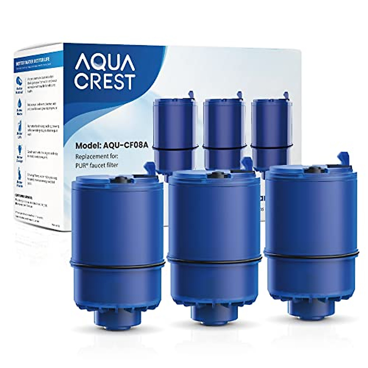 AQUA CREST NSF Certified Water Filter, Replacement for Pur® RF9999® Faucet Water Filter, Pur® Faucet Model FM-2500V, FM-3700, PFM150W, PFM350V, PFM400H, Pur-0A1 (Pack of 3), Model No.: AQU-CF08A