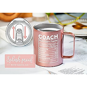 Onebttl Coach Gifts, Funny Gift Idea for Appreciation, Christmas, Birthday, 12oz Stainless Steel Insulated Travel Coffee Mug - Coach Nutriton Facts RoseGold