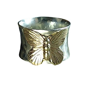 HUKQBUNX 925 Sterling Silver Two-Color Butterfly Women's Fashion Precious Small Insect Shiny Ring Size 6-10 (Size 9)