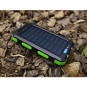 Solar Charger Power Bank 20000mAh, Portable Solar Pone Charger with Compass,Carabiner, Whistle,Flashlights,Solar Panel Charger,Camping Gear Accessory (Green)