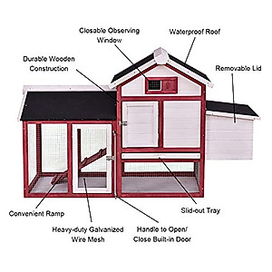 Tangkula 60" Large Rabbit Hutch Wooden White Rabbit Bunny Outdoor Animal Cage Rabbit Hutch House with Black Linoleum Roof