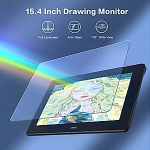 UGEE 15.4 Inch Drawing Tablet with Screen, 127% sRGB Full Laminated Graphics Monitor, 8192 Levels Battery-Free Stylus with Digital Eraser, Pen Display Support for Android Phone & Windows/Mac/Chrome OS