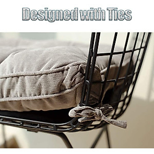 Nathime Soft Patio Outdoor Corduroy Chair Pad with Ties Home Decor Indoor Dining Chairs Cushion 18"×18"×3.6" Grey 1Pc
