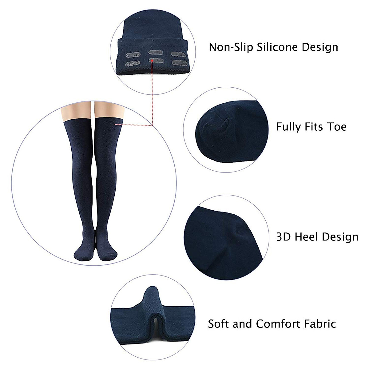 Zando Women Thigh High Socks Non Slip Thigh High Stockings for Women Casual Knee High Stockings Over the Knee Socks Cosplay Thigh Highs Stockings Long Socks Leg Warmers 1 Pair Black One Size