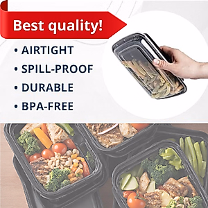 Generic BUHAYA Meal Prep Food Container with Lid, 58oz, 10 Sets/Pack - One Compartment Disposable Bento Boxes with lids- Stackable - Freezer Safe Plastic Bento Boxes To Go - BPA Free, Large, Black