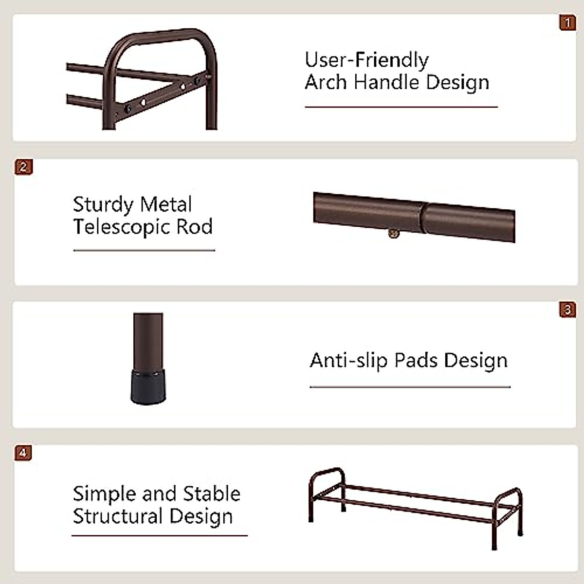 Gewudraw 1-Tier Shoe Rack Expandable, Width Adjustable Shoe Shelf Storage Organizer, 41.53'' Metal Standing Shoe Rack for Bedroom Entryway Closet, Holds up to 6 Pairs Shoes, Brown