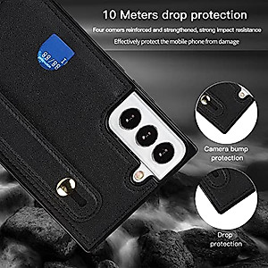 CCSmall Case for Samsung Galaxy S22+ Plus (Not S22) with Card Slot Holder, Removable Adjustable Shoulder Strap Lanyard Crossbody Neck Purse Phone Case for Samsung Galaxy S22 Plus KB Black
