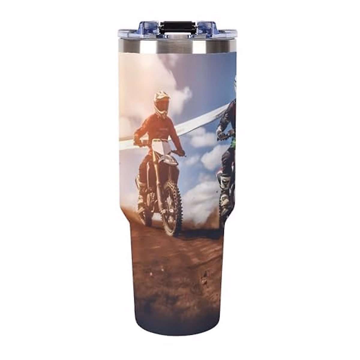 Motorcycle Motorsport Mountain Sunset 40 Oz Stainless Steel Cup Travel Tumbler with Handle and Straw Lightweight Coffee Mug for Home Office