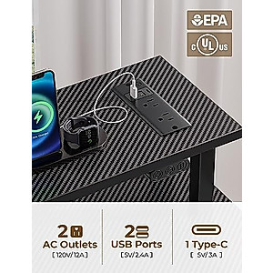 Rolanstar Computer Desk with Power Outlets & LED Light, 47 inch Home Office Desk with 3 Drawers and Storage Shelves, Writing Desk with Monitor Stand, Modern Work Desk for Home Office, Carbon Black