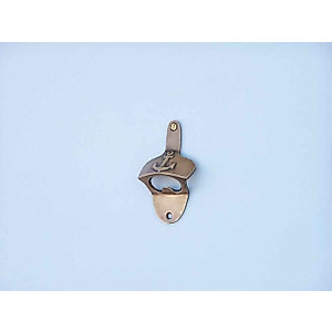 Hampton Nautical Wall Mounted Anchor Home Bottle Opener, 3", Antique Brass