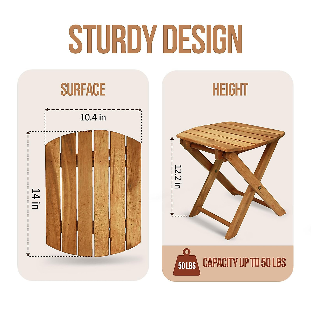 Pack of 2 Small Folding Tables, Outdoor Wood Coffee Table, Portable Side Table, Patio Folding Table, Small Wooden Folding Table (Natural, Oval-12in)