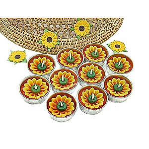 NAVA CHIANGMAI Flower Tealight Candles Scented Tea Lights Aromatherapy Relax Candles for Birthday Party Supplies and Wedding Favor Baby Shower Decorations Pack of 10 Pcs. (Sunflower)