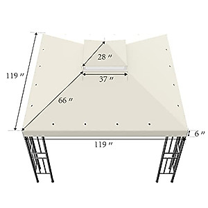 Sumfaller 10x10 FT Gazebo Replacement Canopy Top Cover Double Tiered Canopy Top Cover for Patio Garden Outdoor BBQ Roof Cover Grill Shelter (Beige)