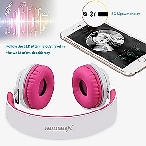 2 Packs Riwbox WT-7S Kids Headphones Wireless, Foldable Stereo Bluetooth Headset with Mic Compatible with PC/Laptop/Tablet/iPad Pink&White