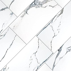 12x24 White with Bardiglio Grey Veining Porcelain Floor Tile for Kitchen, Backsplash, Countertop, Bathroom, Fireplace Surround (Polished, Pallet of 60 Pieces (116 sq.ft))