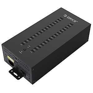 ORICO Industrial USB Hub, 300W Powered Data Hub, 30 Port USB 2.0 Splitter, Full Metal Case, Wall Mountable Support Phone/Tablet Charging, Refurbishing and Brush, Batch Data Transfer
