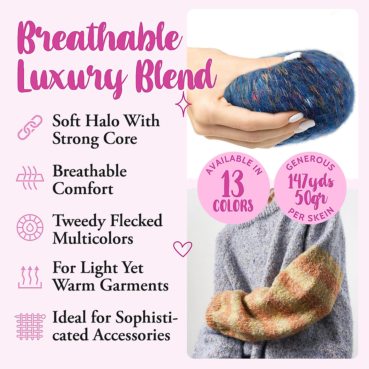 Cotton Alpaca Tweed Alpaca Yarn for Crocheting, 4 Skeins, 588Yds/200G, Free Patterns - Tweed Yarn for Knitting - 3 DK Light Worsted Weight - Pear Green