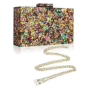 Gets Acrylic Purses and Handbags for Women Multicolor Perspex Geometric Patterns Box Clutch Banquet Evening Crossbody Handbag