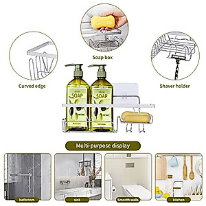 Meikeyi bathroom organizer shower caddy Shelf (2Pack) with1 Soap Dishes, No Drilling adhesive Stainless Steel bathroom Wall Mount shampoo holder storage