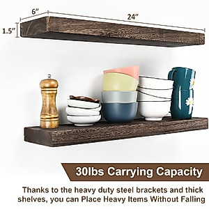 Floating Shelves for Wall Set of 2, Rustic , 24 Inch, Natural Dark Wood ,Farmhouse, Thick Floating Shelf for Bathroom, Bedroom, Kitchen, Living Room, Office