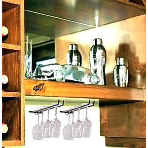 Stemware Wine Glass Rack Wall Mountable Heavy Duty Thick Wrought Exquisite bronze black powder coating 2 Rows 10.2 Inch Deep,Metal Storage Hanger for Kitchen or Bar