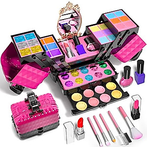 Kids Makeup Kit for Girl, 52 Pcs Pretend Makeup for Toddlers Kids, Washable Non Toxic Make Up for Girls, Pretend Play Toy Makeup Set Birthday for Little Girls Age 3 4 5 6 7 8 Years Old