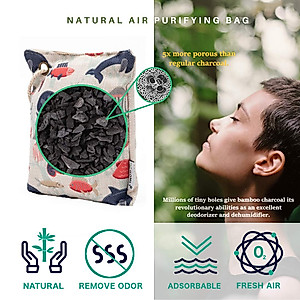 HOMLT Activated Bamboo Charcoal Air Purifying Bags (200g x4)- Natural Kids and Pet-Friendly Air Purifier, Deodorizer, Dehumidifier -Odor Eliminator, Moisture Absorber, Freshener for Home & Car (Ocean)