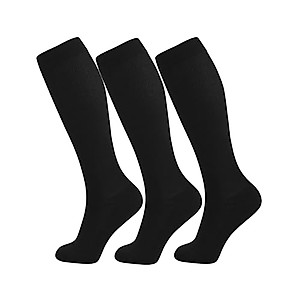+MD 3 Pairs Light Compression Socks for Women & Men,Viscose for Bamboo 8-15mmHg Soft Support Scoks for Pregnant Nurses Travel 10-13 Black