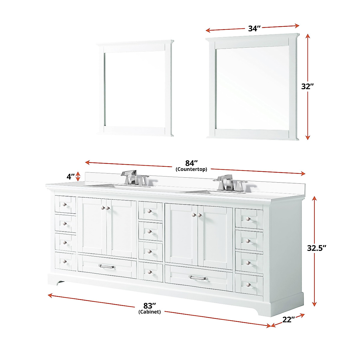 Bell+Modern Tybee 84 in. W x 22 in. D White Double Bath Vanity and Cultured Marble Top