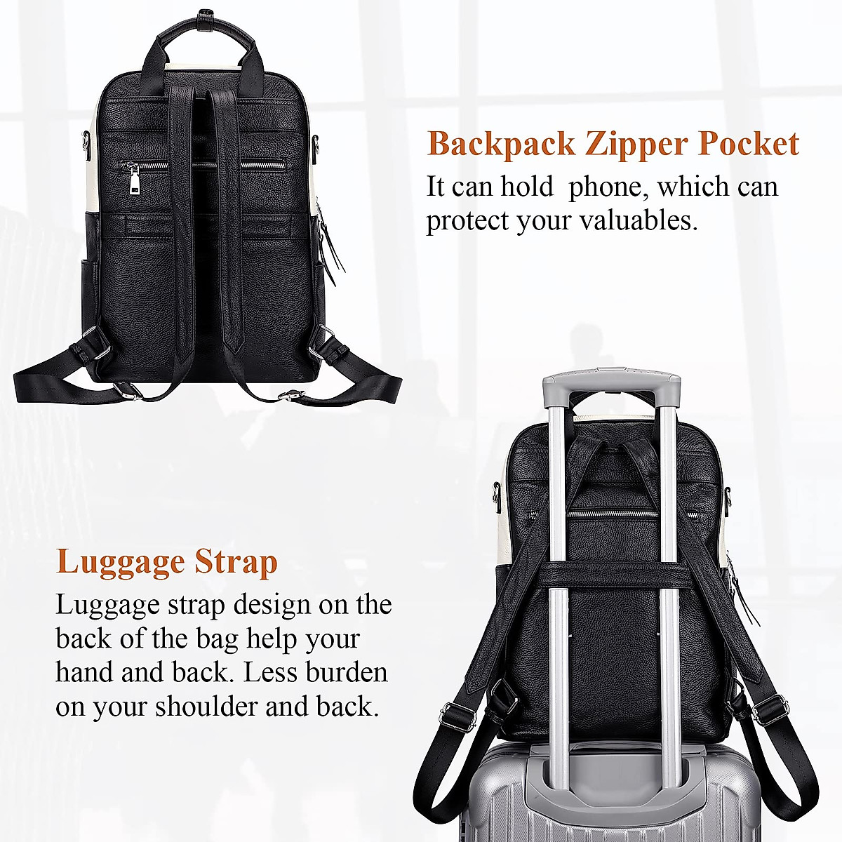 ALTOSY Leather Laptop Backpack for Women Men Convertible Tote Bag Purse Travel Daypack Fits 14 Inch (S110 Black/White/Brown)