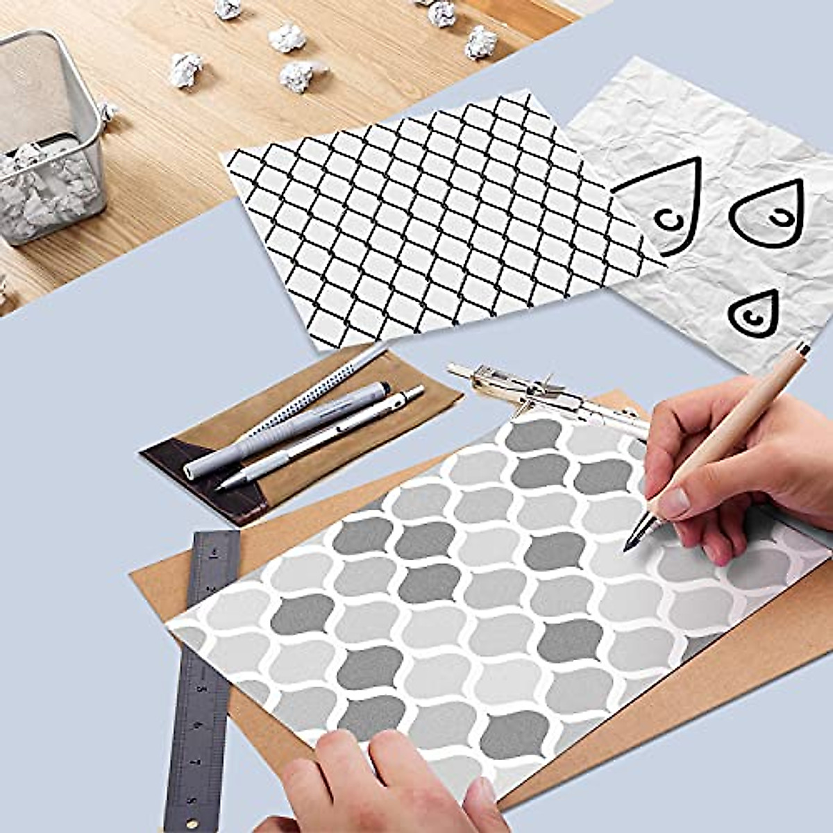 VEGA U Moroccan Fabric Shower Curtain for Bathroom, Geometric Themed Bath Decor with Hooks, 72x72 Inch