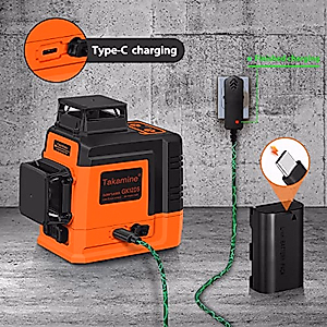 Takamine 12 Lines Laser Level Self Leveling 3x360° 3D Green Cross Line for Construction/Picture Hanging, Remote Controller, Rechargeable Li-ion battery, Magnetic Stand and portable bag