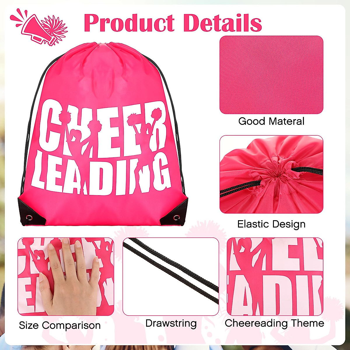 Sadnyy 36 Pcs Cheer Gifts Drawstring Backpack Makeup Bag Bows Holder, Portable Travel Pouch Cheerleading Accessories for Teen Girls School College Sport Women Teammates Toiletry Gift