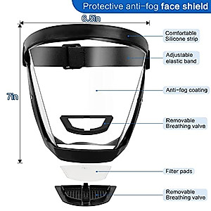 Zoldag Super Protective Face Shield Anti-Fog Full Face Safety Shield Unisex All-Inclusive Face Protection with Detachable Flter (Black)