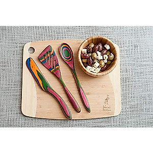 Exotic Pakkawood 7-Piece Kitchen Utensil Set with Spoon, Slotted Spoon, Spatula, Corner Spoon, Small Spoon, Small Spatula/Turner, Spreader - Earth Friendly Material - by Crate Collective (Rainbow)