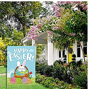 PTFNY Happy Easter Day Garden House Flags Double Sided 12 x 18 Inch Easter Yard Flag Bunny Rabbit Cute Egg Decorative Outdoor Yard & Home Decorations
