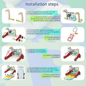 ATUTEN Baby Play Mat Baby Gym,Baby Learning Walker Kick and Play Piano Gym Activity Center mat with 5 Infant Learning Sensory Toys, Music and Lights-Infant Play mat for Infant Newborn Toddlers